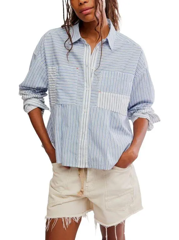 Free People Annie Striped Babydoll Shirt - Ivory Combo
