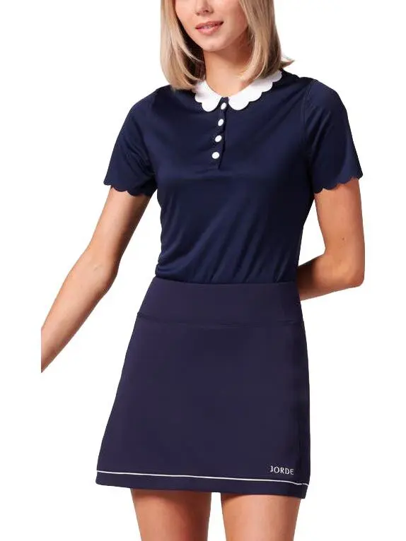 JORDE Eloise Scalloped Performance Polo - Navy