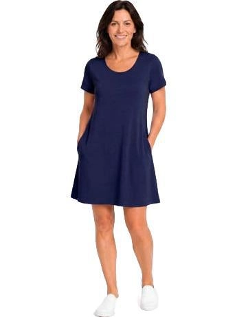 CITY THREADS USA-MADE Soft 100% Supima Cotton T-shirt Pocket Cover-up Dress - Navy