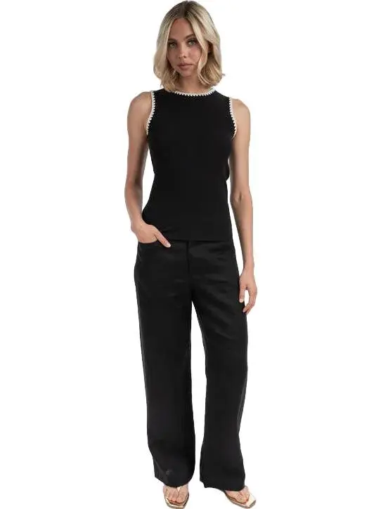 ELLE COLLECTION Embroidered Tank Top - Black
