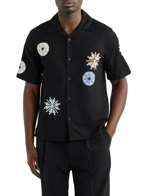 WAX LONDON Didicot Medallion Appliqué Cotton & Linen Camp Shirt - Black/multi