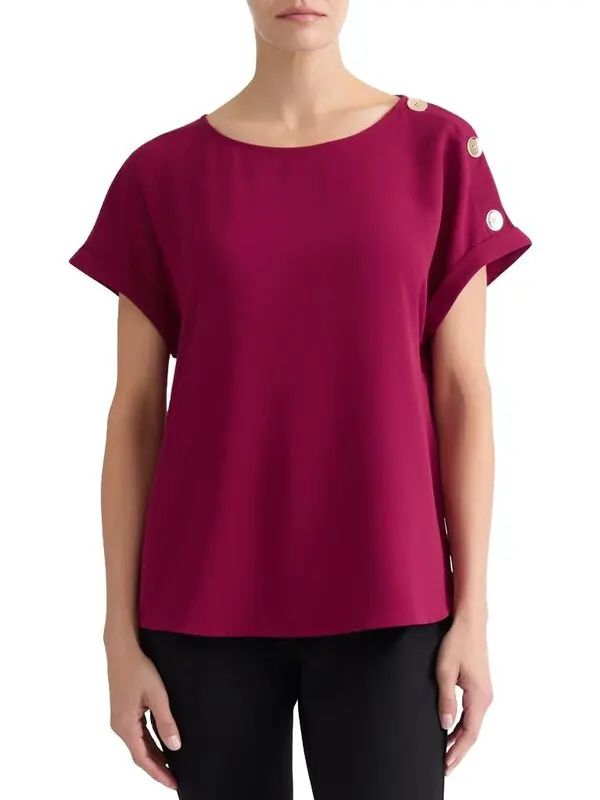 Jones New York Shoulder Button Detail Boatneck Top - Berry Red