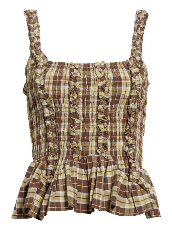 DAMSON MADDER Raphi Check Organic Cotton Top - Cocoa
