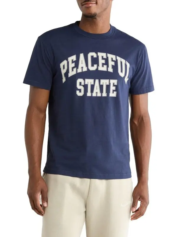 MUSEUM OF PEACE & QUIET Peaceful Cotton Graphic T-shirt - Navy