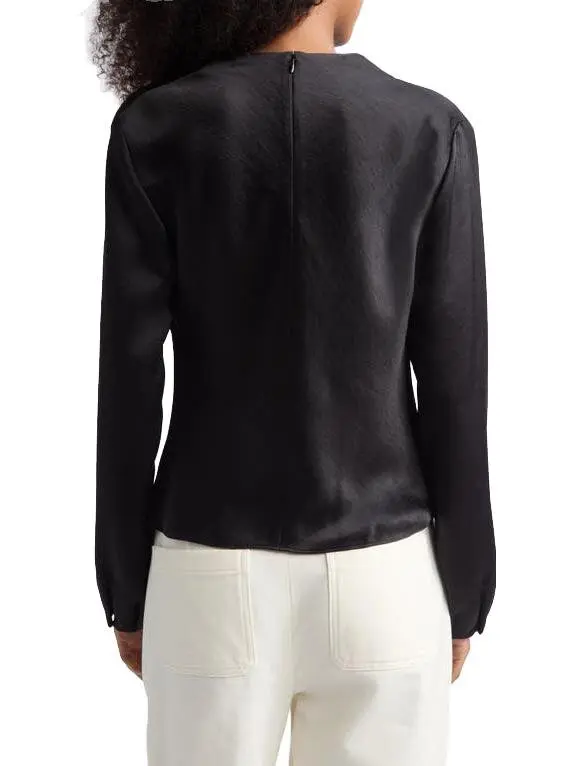 Vince Draped Cowl Neck Long Sleeve Top - Black