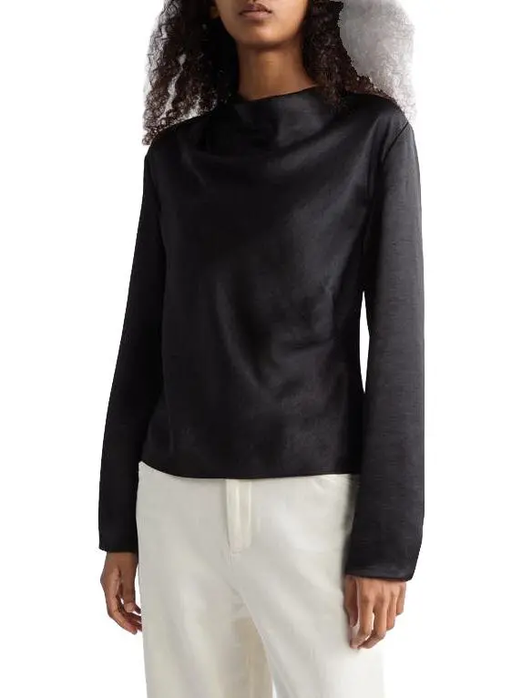 Vince Draped Cowl Neck Long Sleeve Top - Black