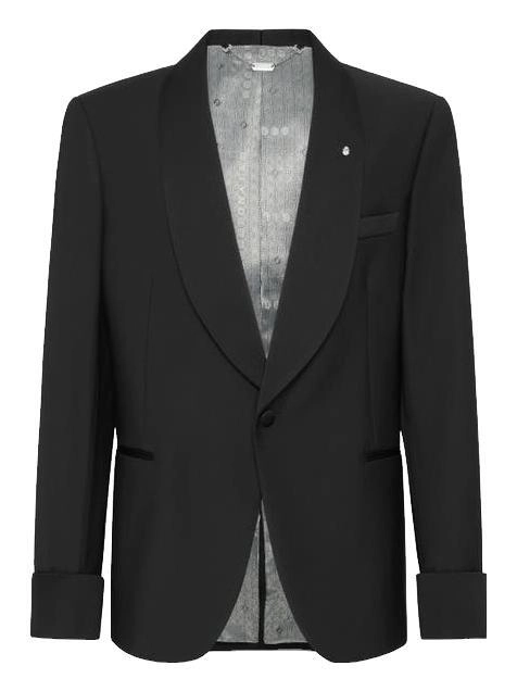 BILLIONAIRE Wool And Satin Regular Fit Tuxedo Blazer - Black