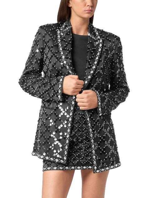 Philipp Plein Blazer Boyfriend Fit Plein Paillettes - Black