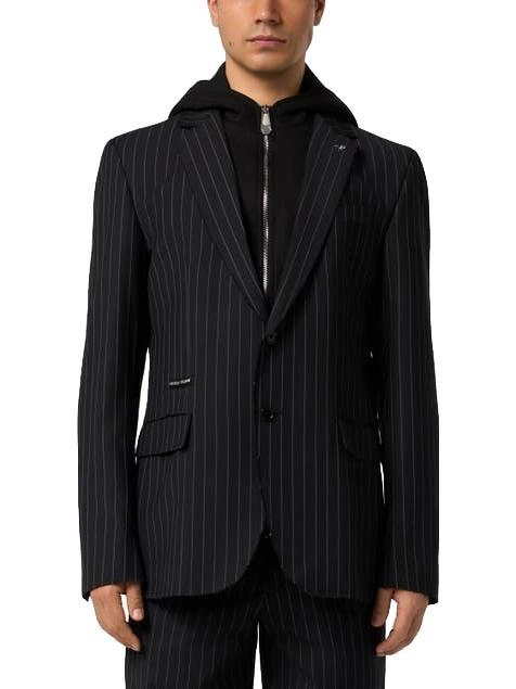 Philipp Plein Hooded Blazer Pinstripe - Black