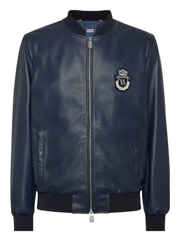 BILLIONAIRE Leather Bomber - Darkblue