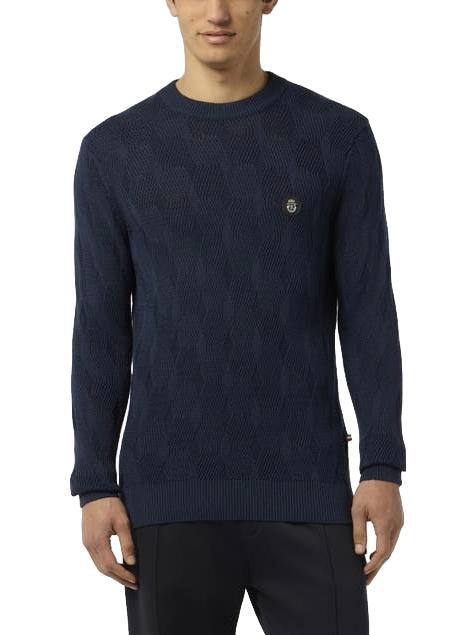 BILLIONAIRE Wool Silk Roundneck Pullover With Braids And Stud Detail - Navy