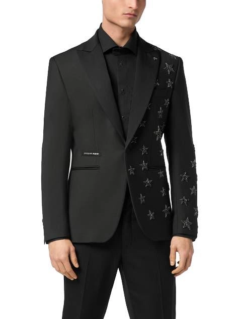Philipp Plein Wool Blazer Lord Fit Stars - Black