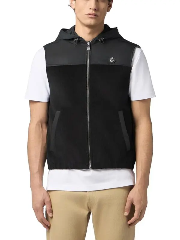 BILLIONAIRE Velvet Nylon Short Vest - Black