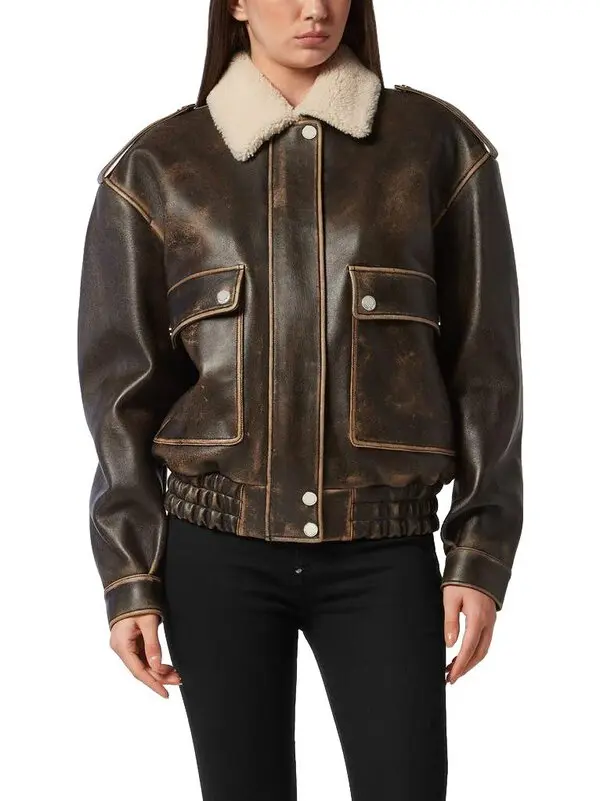 Philipp Plein Leather Jacket Signature - Brown