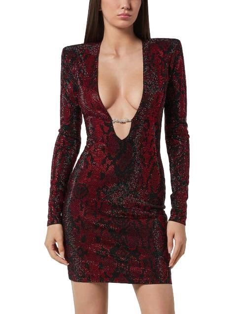 Philipp Plein Long-sleeved Mini Dress Strass - Red