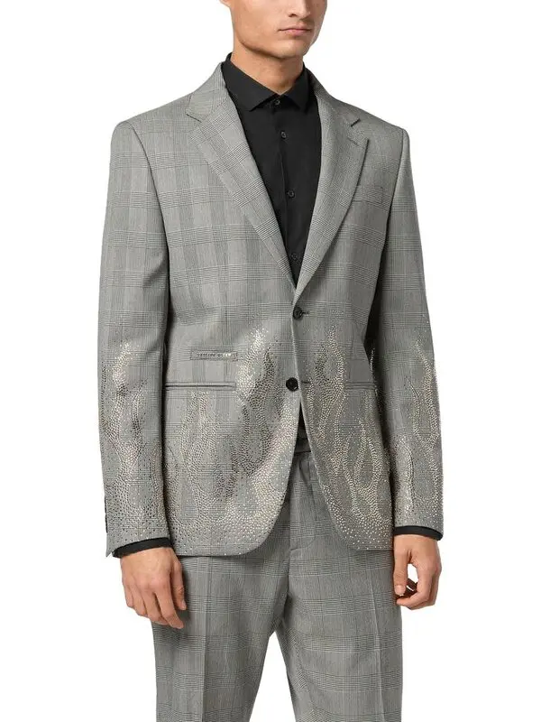 Philipp Plein English Check Blazer Ls Strass Flame - Black/turquoise