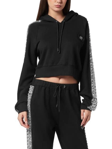 Philipp Plein Cropped Hoodie Crystal - Black