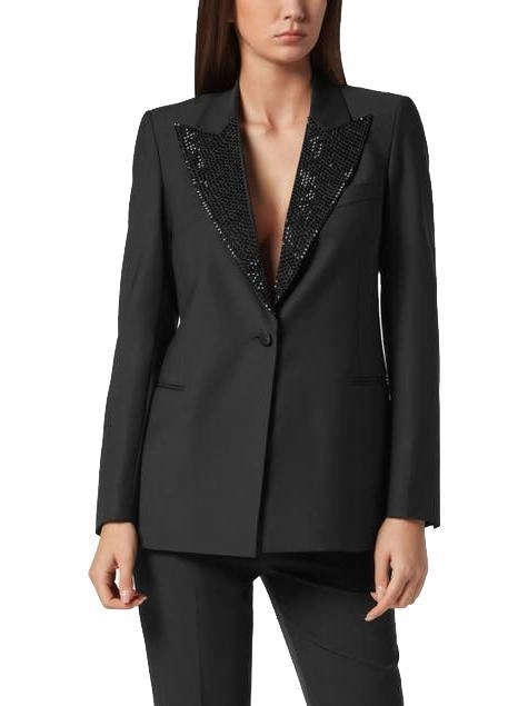 Philipp Plein Wool Boxy Blazer Skull Strass - Black