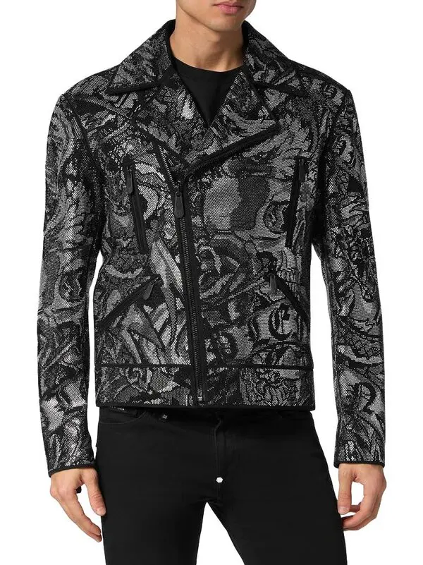 Philipp Plein Leather Jacket Tattoo - Black