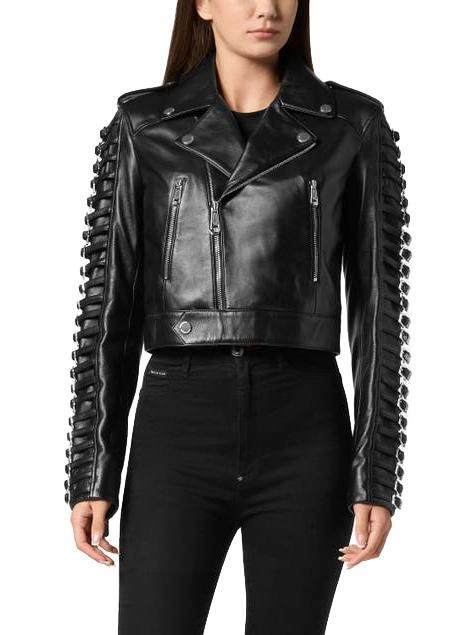 Philipp Plein Leather Jacket Skull - Black