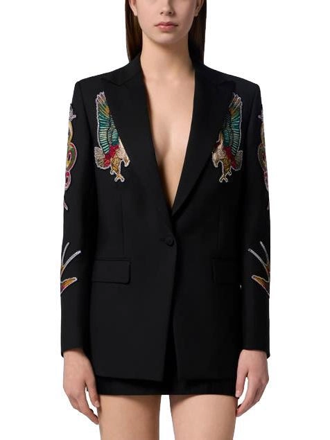 Philipp Plein Boyfriend's Fit Blazer Tattoo Patches - Black