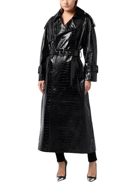 Philipp Plein Long Trench Coat Cocco - Black