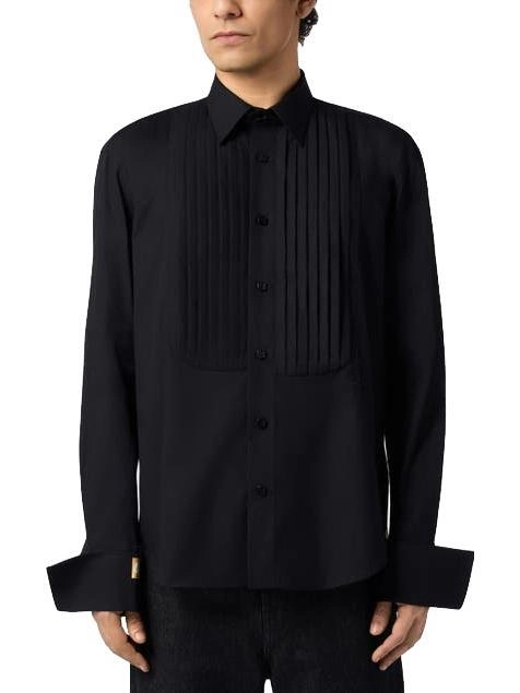BILLIONAIRE Gold Cut Tuxedo Shirt - Black