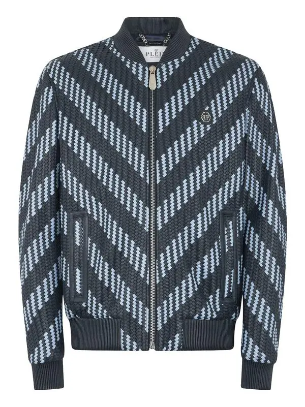 Philipp Plein Weaved Leather Bomber Stripes - Navy