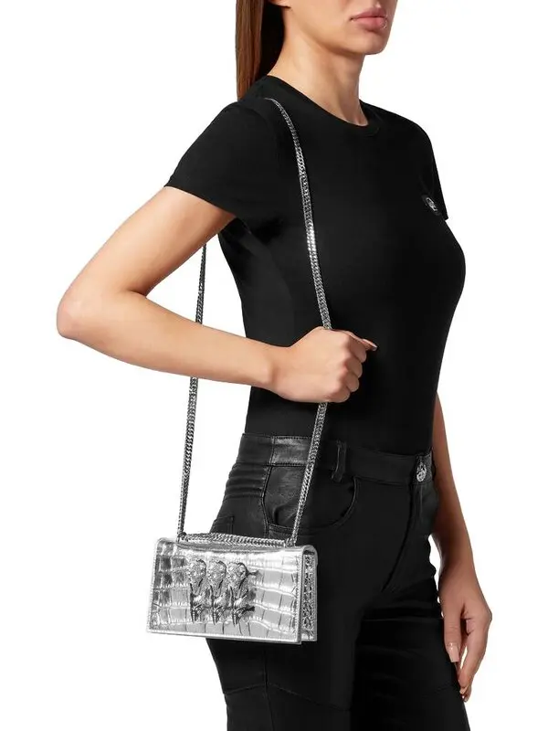 Philipp Plein Croc Effect Shoulder Bag With Embellishments - Silver