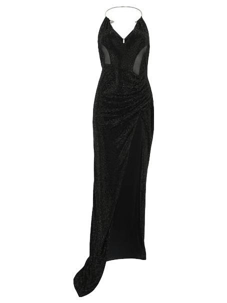 Philipp Plein Embellished Maxi Dress With Plunging Neckline - Black