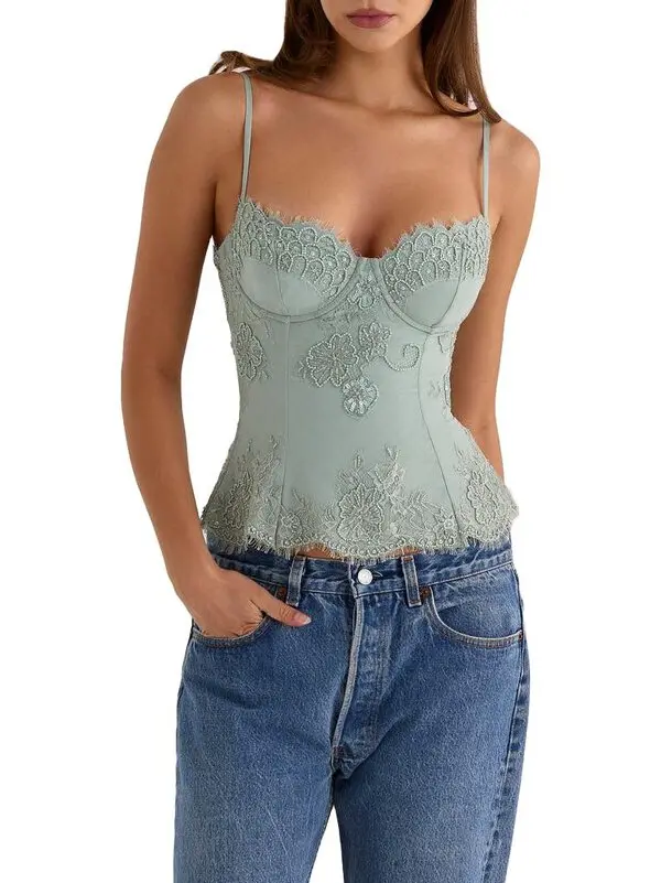 House Of Cb Soraya Embellished Georgette Top - Jade