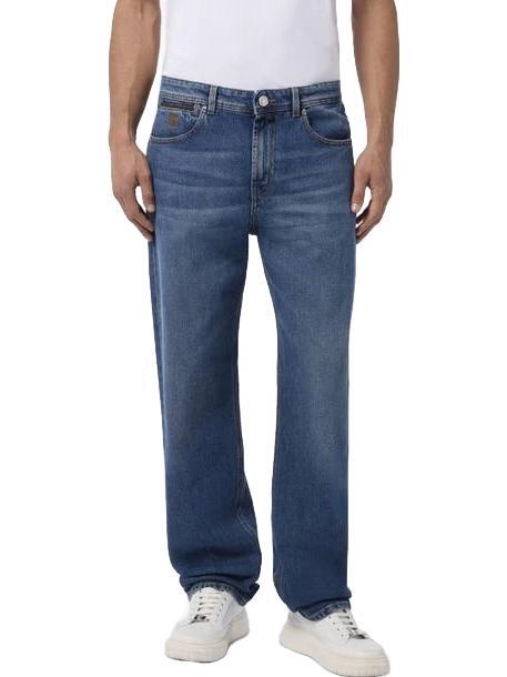 BILLIONAIRE Relaxed Fit Jeans Leather Details - Middleblue