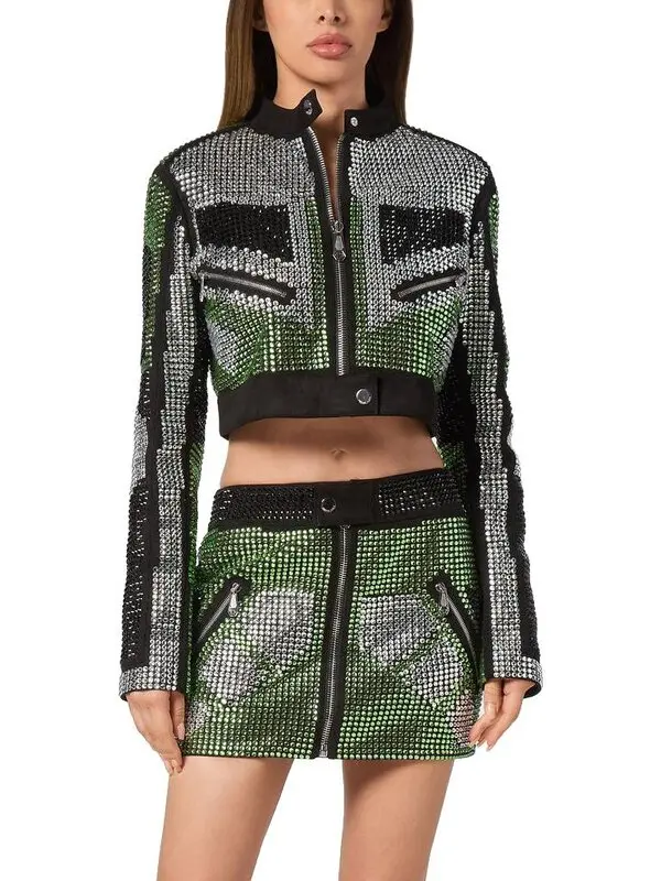 Philipp Plein Leather Biker - Green