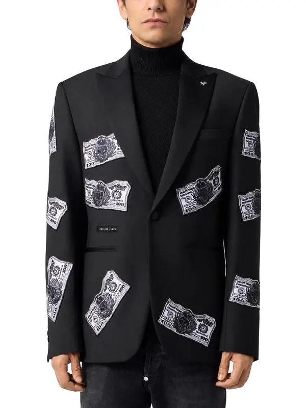 Philipp Plein Blazer Plein Dollars Strass - Black