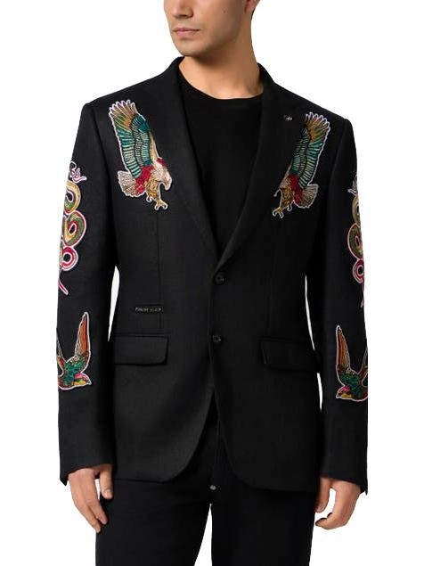 Philipp Plein Gigolo Fit Blazer Tattoo Embroidery - Black