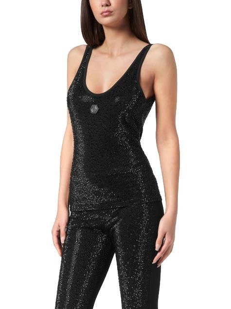 Philipp Plein Tank Top Mix Strass - Black