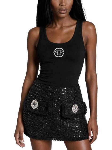 Philipp Plein Tweed Mini Skirt Paillettes - Black