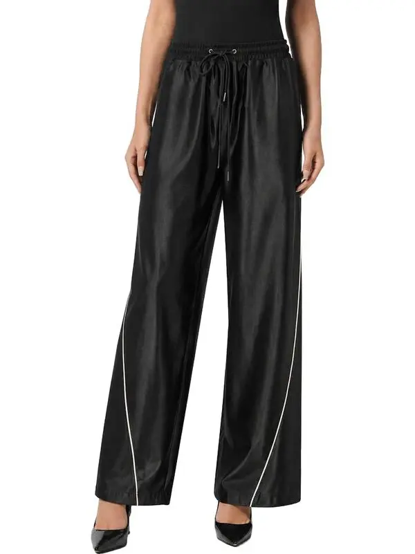 Philipp Plein Wide Leg Laminated Tracksuit Pants With Drawstring - Black