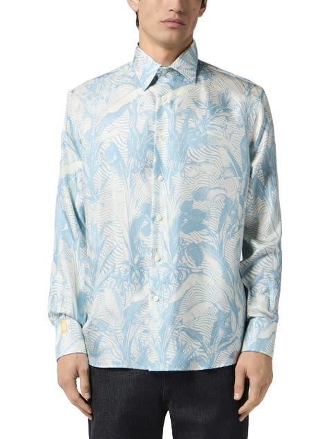 BILLIONAIRE Printed Silk Shirt Palms All-over - Lightblue