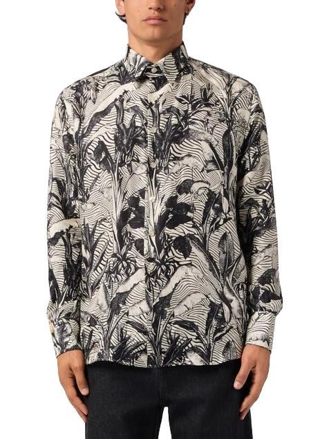 BILLIONAIRE Printed Silk Shirt Palms All-over - Offwhite