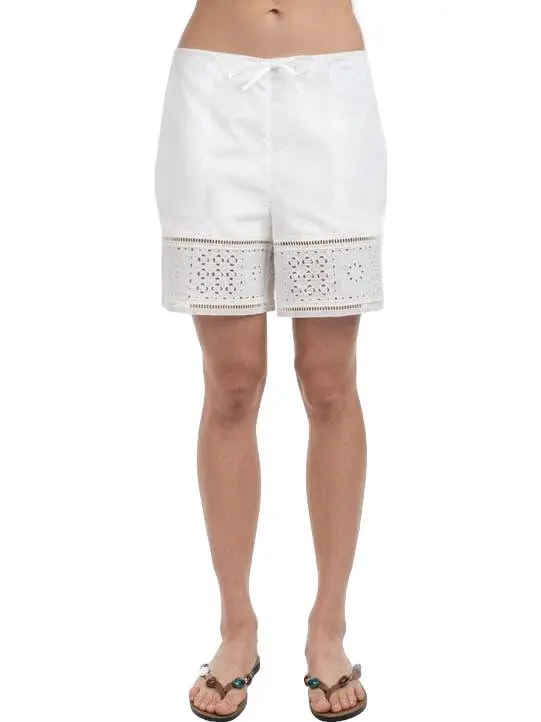ELLE COLLECTION Lace Insert Pull-on Shorts - White