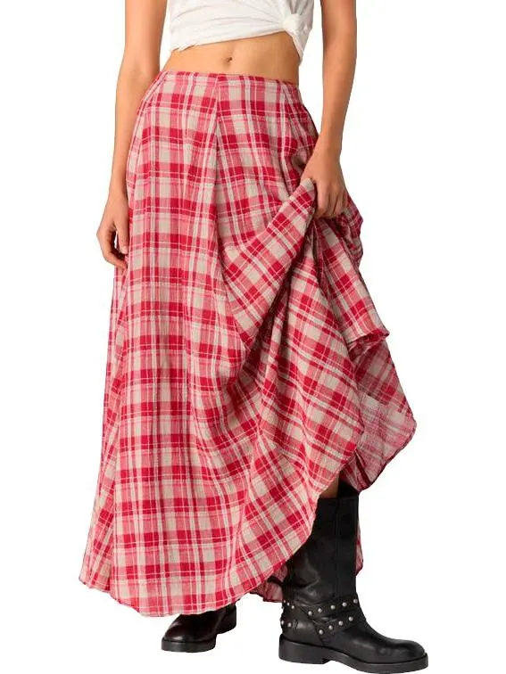 Free People Ives Plaid Maxi Skirt - Cherry Combo