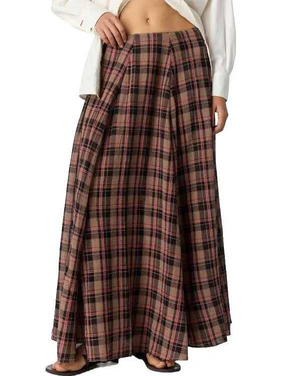 Free People Ives Plaid Maxi Skirt - Chocolate Combo