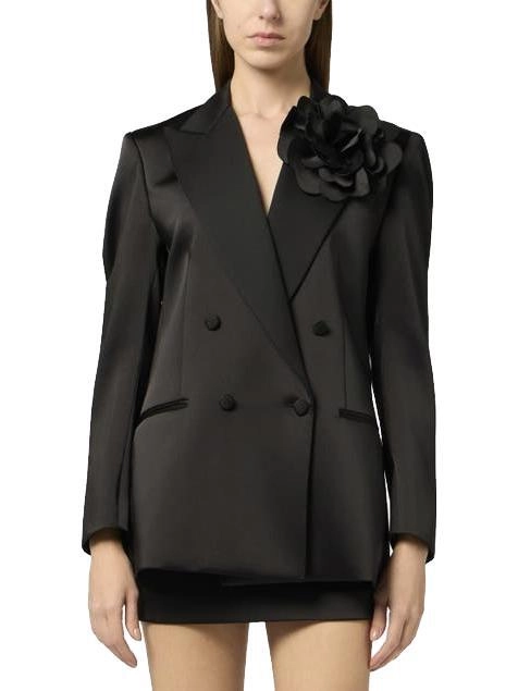 Philipp Plein Double-breasted Satin Blazer Roses - Black