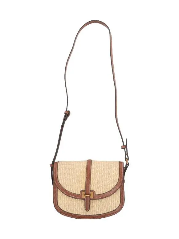 ELLE COLLECTION Crossbody Jute Bag With Faux Leather Trim - Natural