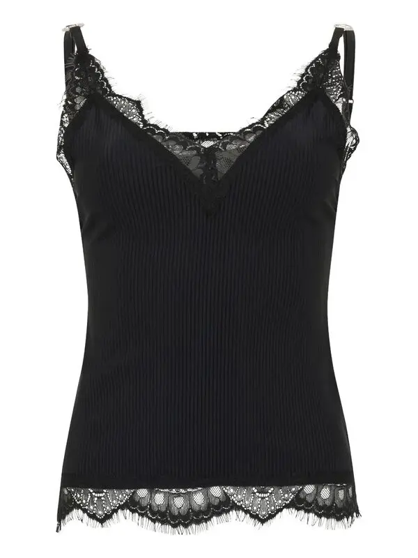 Philipp Plein Ribbed Lace Trim Tank Top - Black