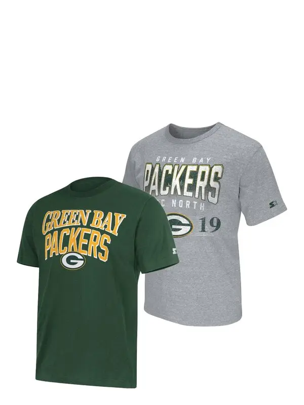 STARTER Heather Gray Bay Packers Two-pack Logo T-shirt Set - Green