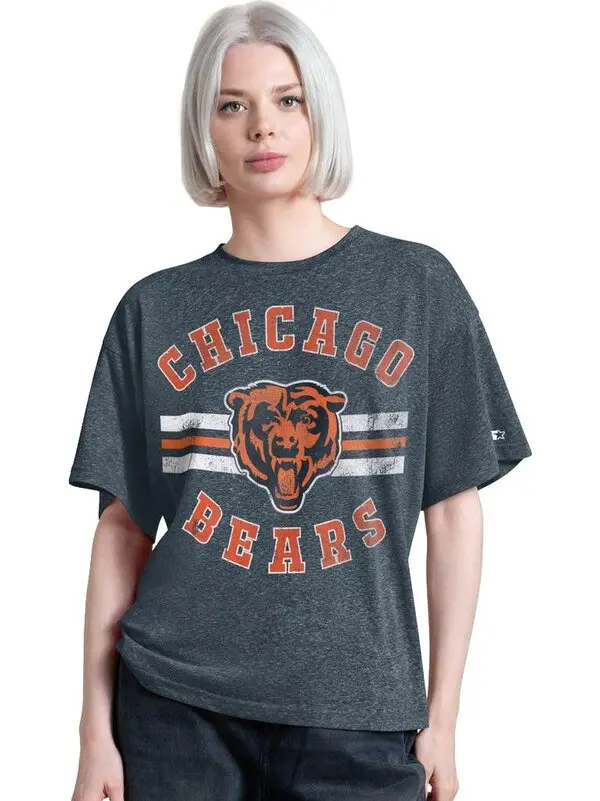 STARTER Chicago Bears Jump Shot Boyfriend Tri-blend T-shirt - Navy