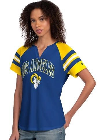 STARTER Los Angeles Rams Game On Notch Neck Raglan T-shirt By - Royal