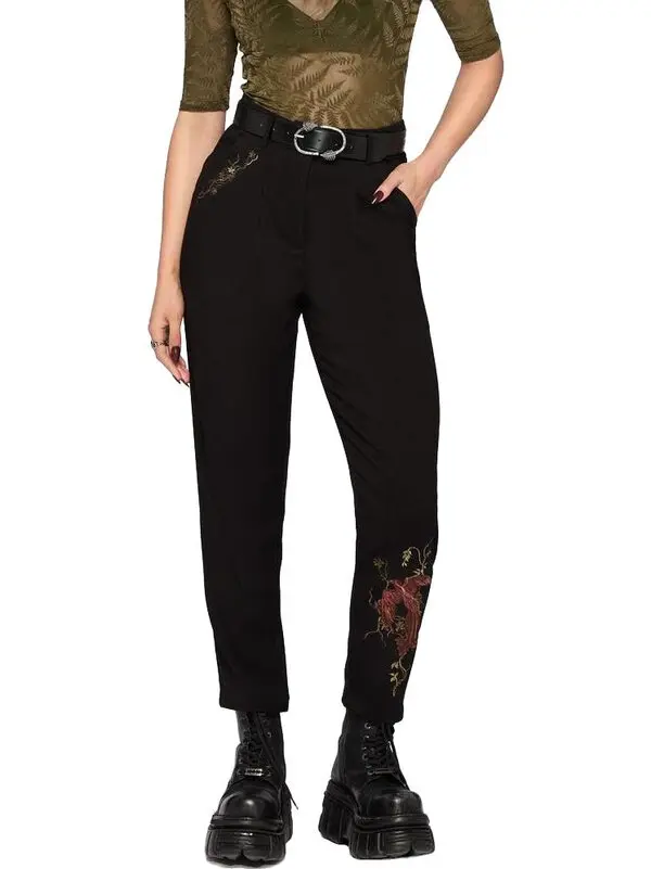 DISTURBIA Phoenix Embroidered Tapered Trousers - Black